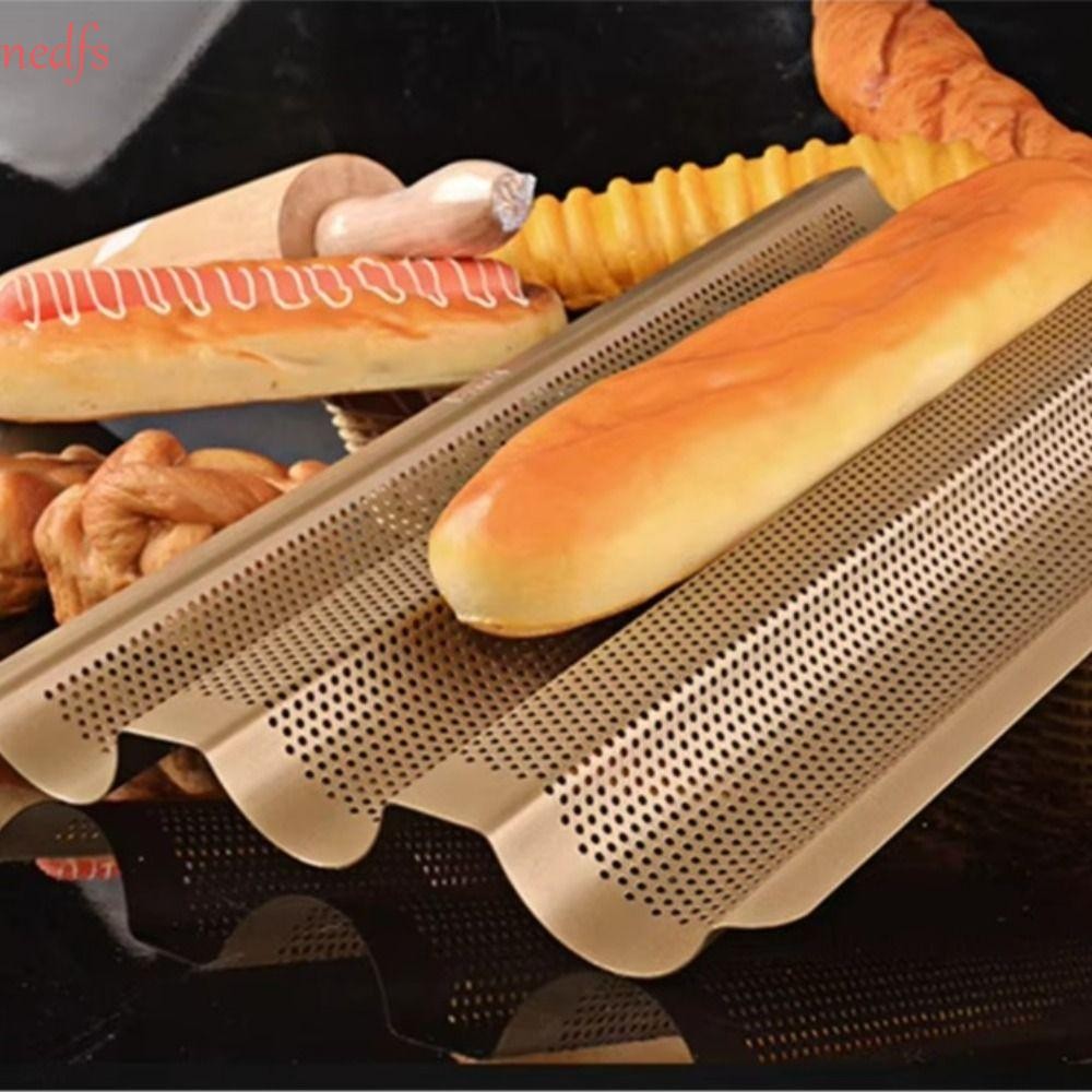 Nedfs ถาดอบขนมปังฝรั่งเศส, แม่พิมพ์ขนมปังก้อน Wave 3 Grooves, Bakeware Non-Stick เหล็กคาร์บอนทน ...