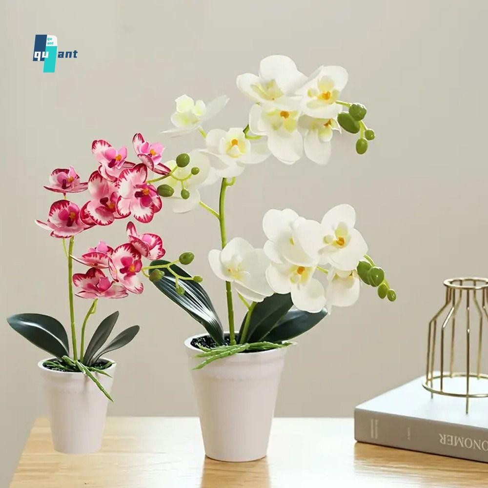 Quantumsky กล้วยไม้ประดิษฐ์กระถางบอนไซ, Vivid Real Touch จําลอง Phalaenopsis, ดอกไม้ปลอม 11 หัว ...