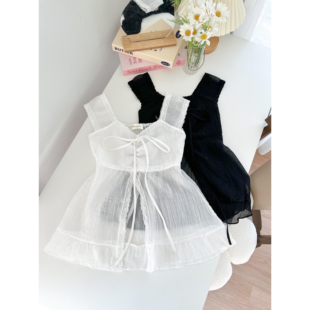 AYLA TOP ️(P86) เสื้อกล้ามผ่าหน้าตัวยาว ชายระบาย ผ้าซีทรูมีเท็กเจอร์ ...