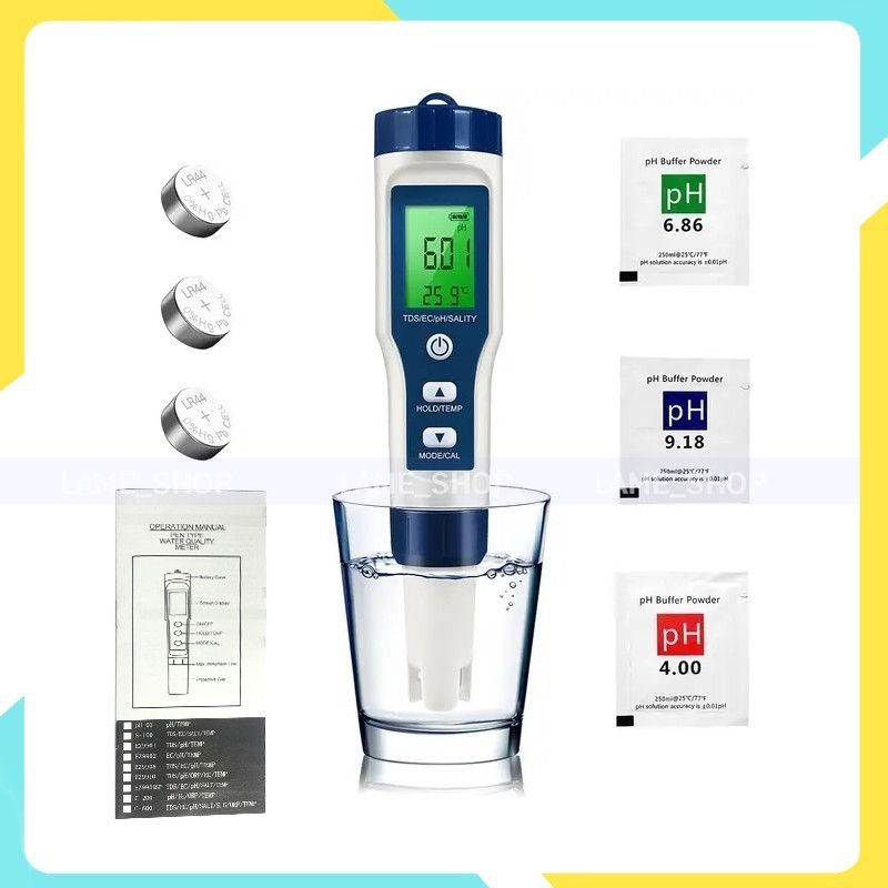 TDS Meter เครื่องวัดคุณภาพน้ำ PH/EC (Ppm) ปากกาวัดค่า SALT TEMP EZ-9909SP | Shopee Thailand