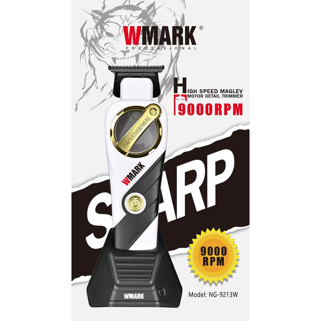 Wmark ใหม่ NG-9213 กรรไกรแกะสลักมอเตอร์ไร้แปรงถ่านสีขาว ปัตตาเลี่ยนผมแบบชาร์จไฟได้ DLC พร้อมฐาน ...