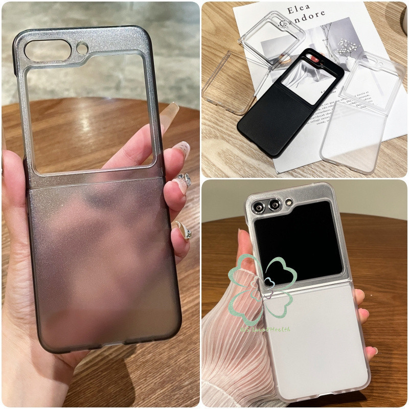 Slim Hard PC โปร่งใส Matte Clear Black Flip Case Samsung Galaxy Z Flip ...