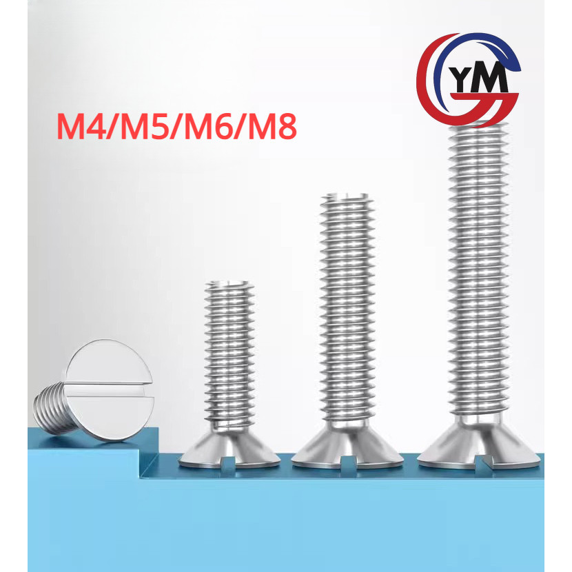 [ Ymh1] น็อต สกรู หัวแบน ผ่าหัว ไขควงแบน สแตนเลส 304 เกลียวมิล หยาบ M4/M5/M6/M8 / Flat Head ...