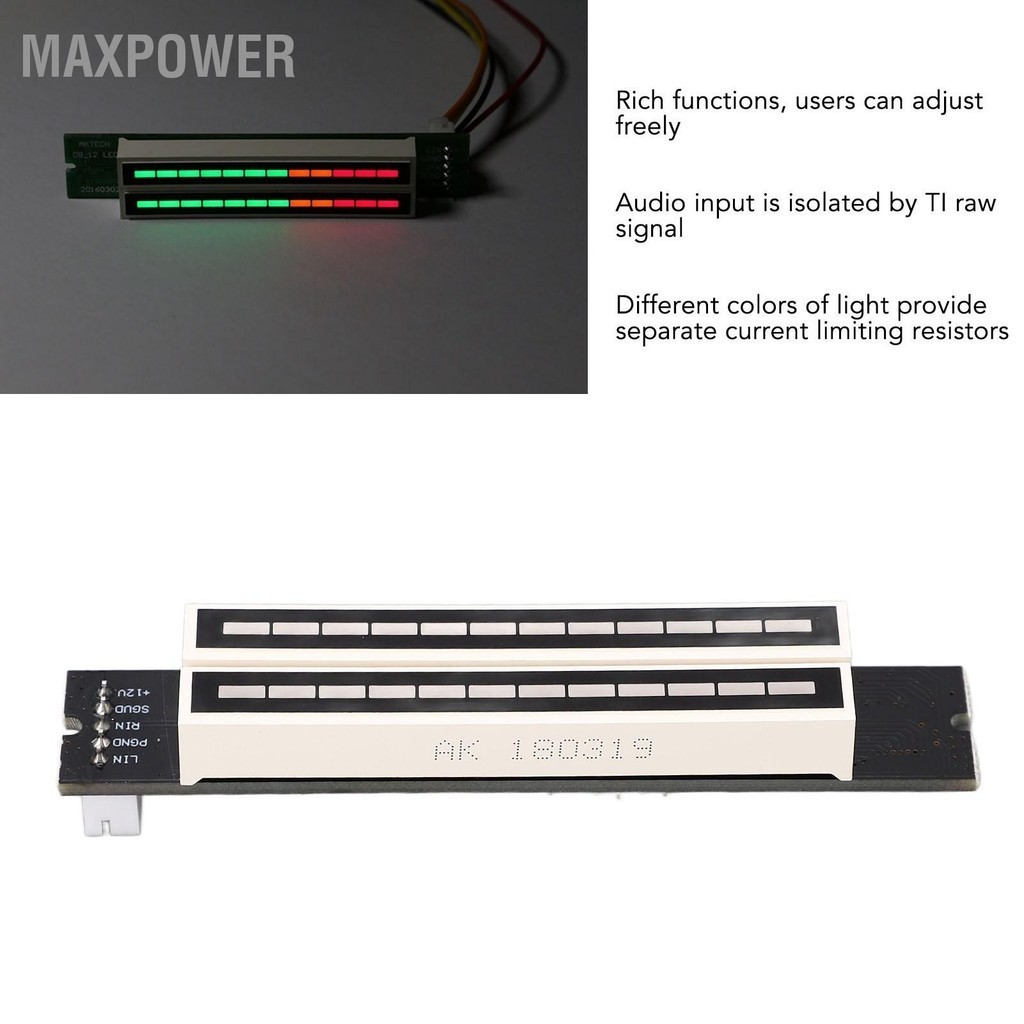 Maxpower LED โมดูลสเปกตรัมเสียงเพลง 12 บิต Dual Track 7 สีเขียว 2 สีส้ม ...