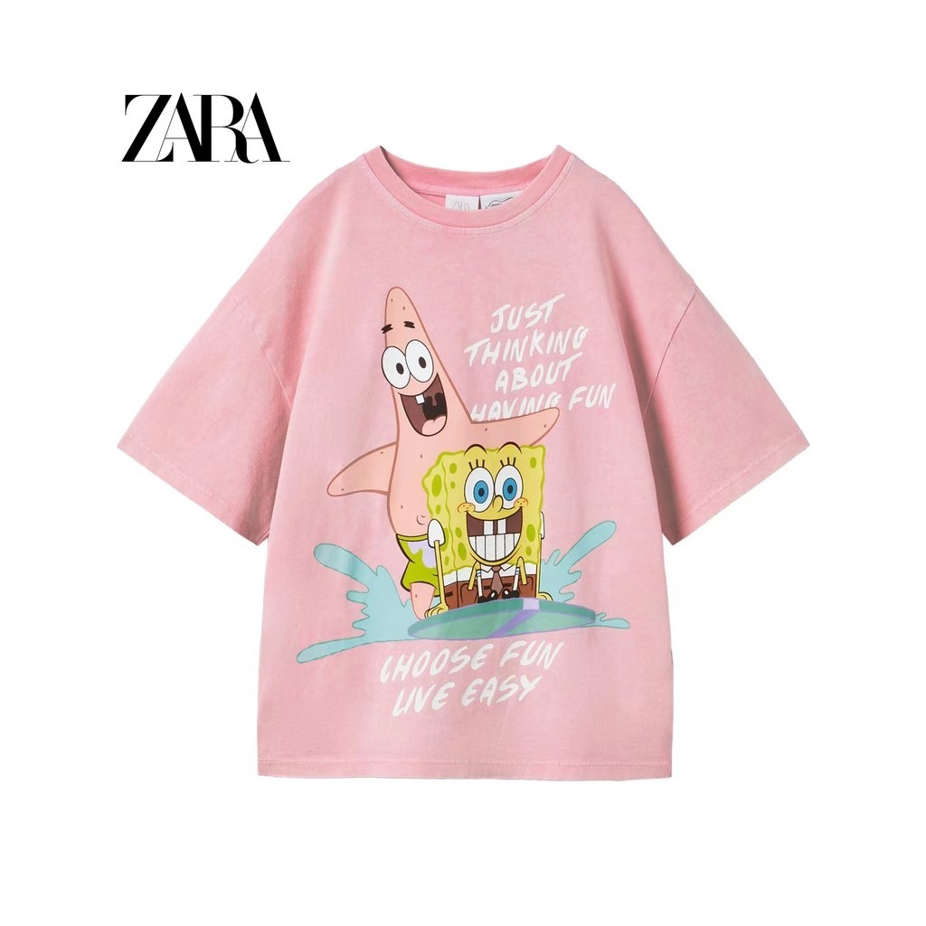 Zara เสื้อผ้าเด็กใหม่เด็กผู้หญิงช่องเด็ก SpongeBob SquarePants เสื้อยืด ...
