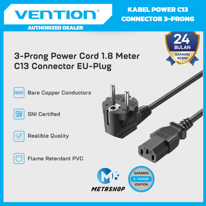 Vention สายไฟ C13 Connector 3-Prong สาย 1.8M CPU EU 18 AWG SNI ได้รับ ...