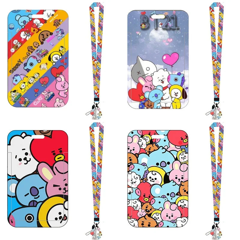 Kawaii Bt21 Cooky Lanyard พวงกุญแจการ์ตูน ABS นักเรียนบัตรอาหารรถบัส ...