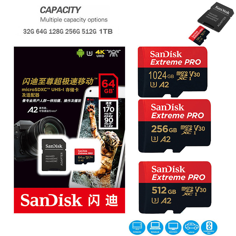 Extreme Pro แฟลช 128GB การ์ด Micro SD การ์ด SDXC UHS-I 1TB 512GB 256GB 64GB U3 V30 TF Card อะแดป ...