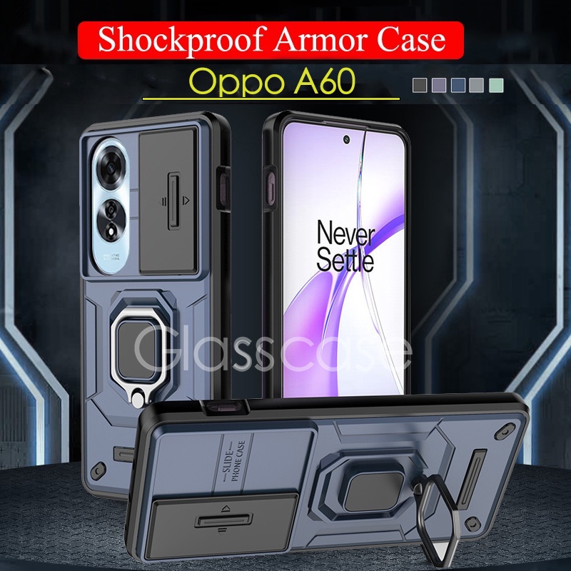Oppo A60 เคสสําหรับOppo A60 60 OppoA60 4G 2024 CPH2631 Pushกล้องกันกระแทกแหวนเกราะเคสโทรศัพท์ ...