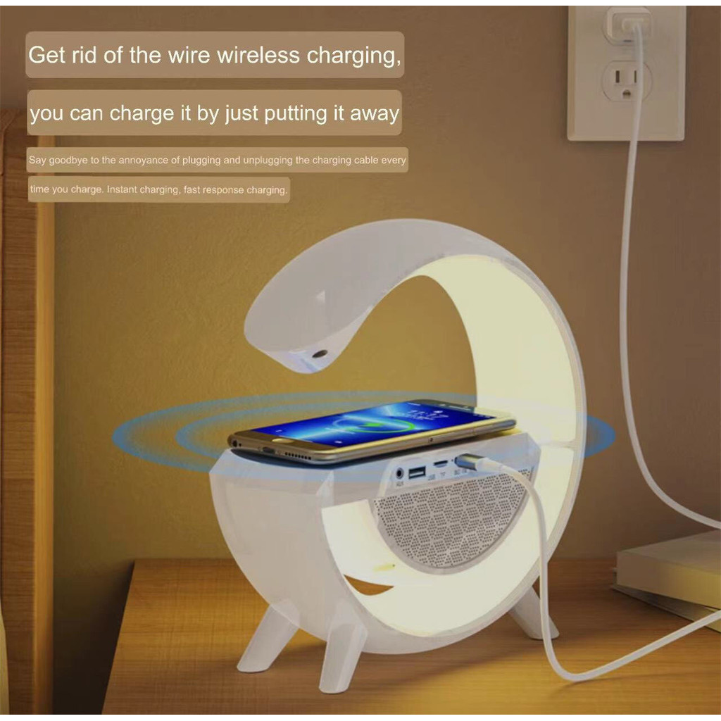 ลําโพงบลูทูธไร้สาย+แท่นชาร์จไร้สาย โคมไฟ LED 7สี พกพา Bluetooth ...