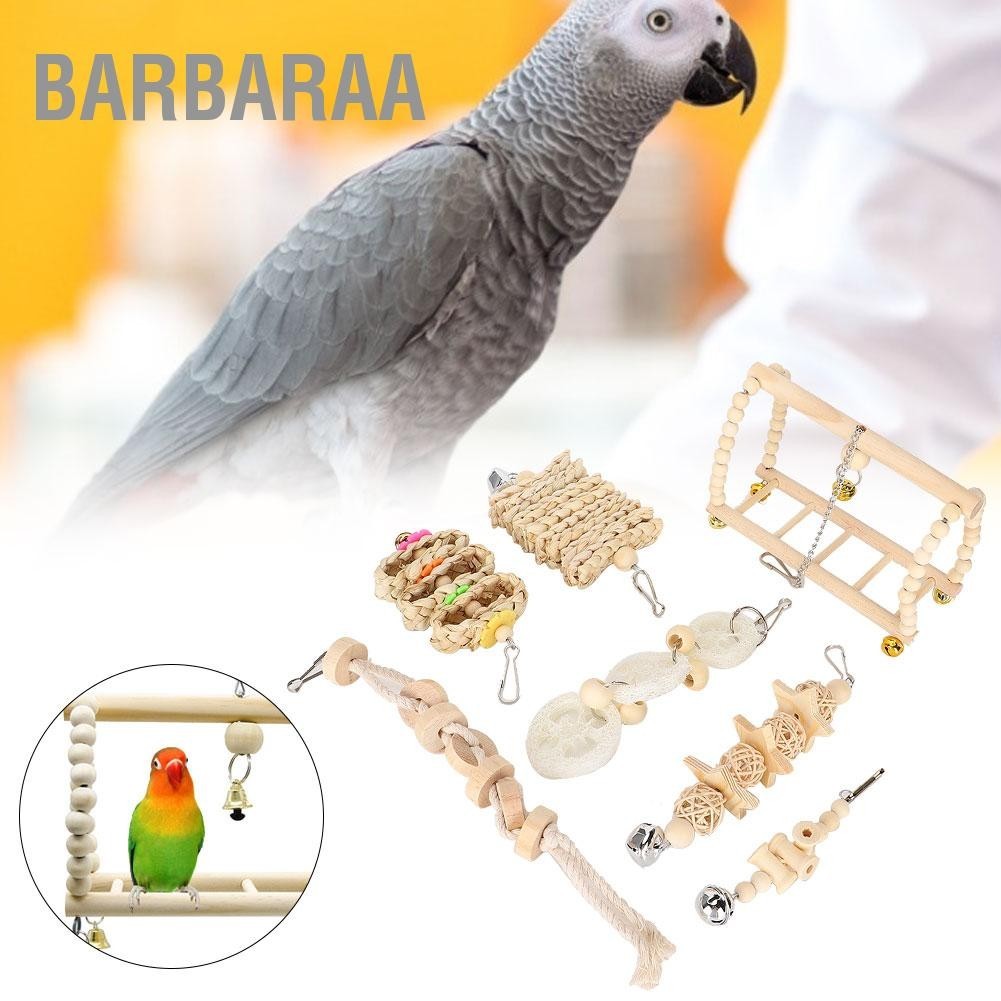 Barbaraa 7 ชิ้น/แพ็ค Parrot ของเล่นชุดแขวน Swing Bells สะพานไม้เคี้ยว ...