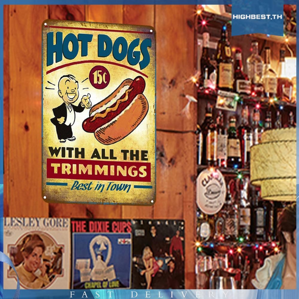 [Highbest.th] Vintage Metal Hot Dog Tin Sign ภาพวาดเหล็กสี่เหลี่ยม Wall ...