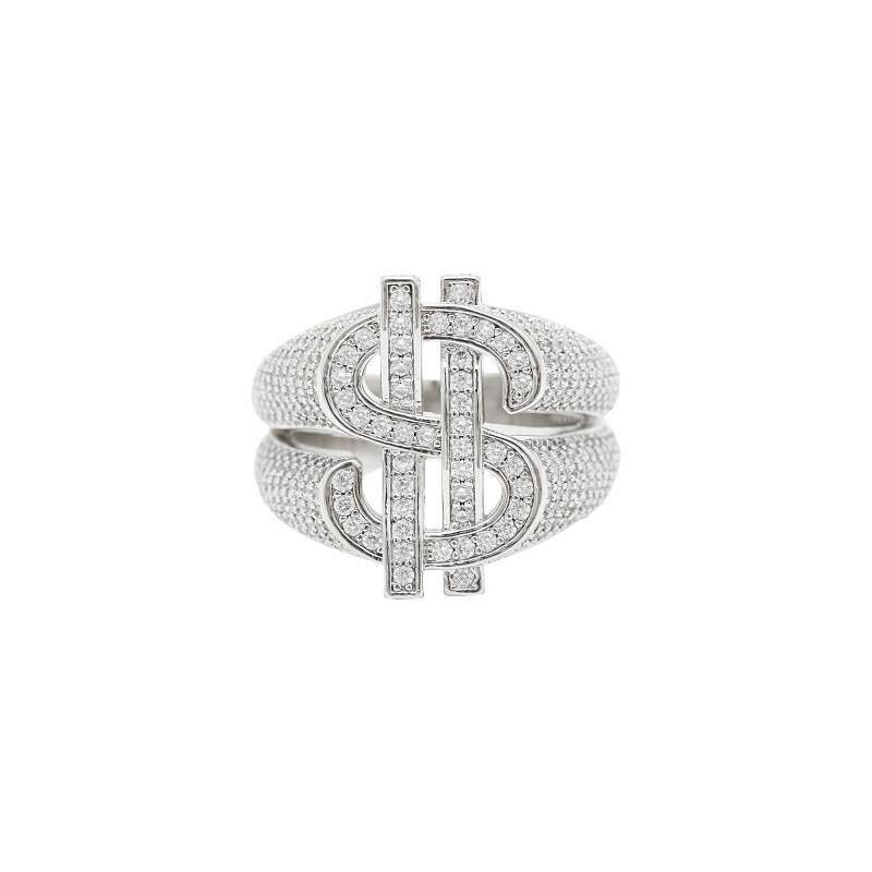 Glacierboy Iced out $Sign Ring Dollar Symbol Full Diamond Ring Hip Hop ...