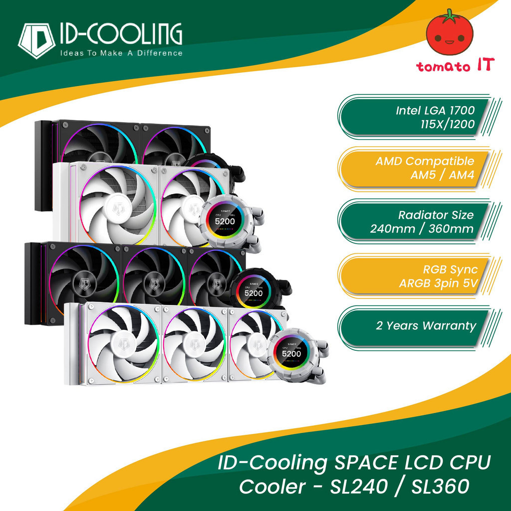 Id-cooling SPACE LCD Series SL240/SL360 All-In-One CPU Cooler - สีดํา ...