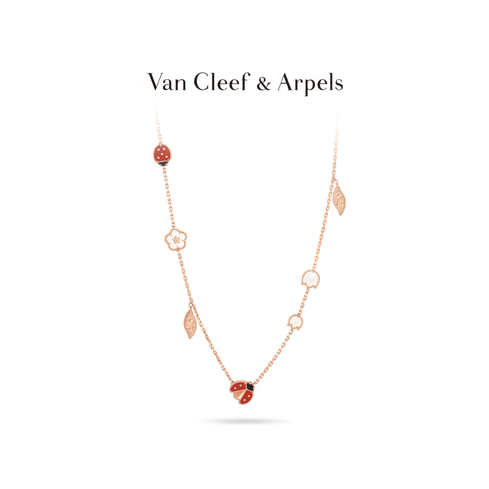 [ พร ้ อมกล ่ องและถุงของขวัญ ] VCA/Van Cleef & Arpels Lucky Spring Rose Gold Mother-of-Pearl ...