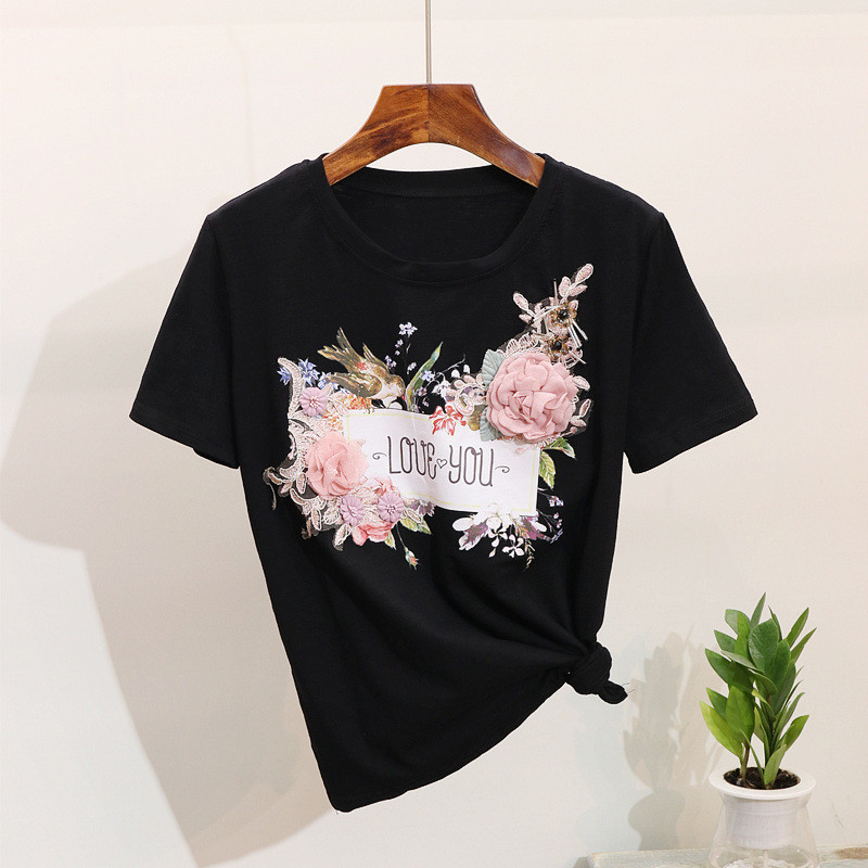 Luosha 2022 2 ชิ้นสไตล์ Flowerd Tshirtheavy Work Jean Rippered Hole ...