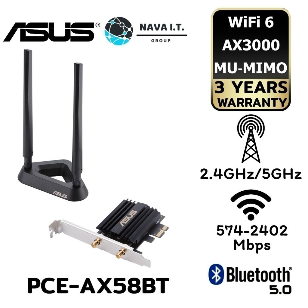 ⚡️กรุงเทพฯด่วน1ชั่วโมง⚡️ ASUS PCE-AX58BT AX3000 DUAL BAND PCI-E WIFI 6 ...