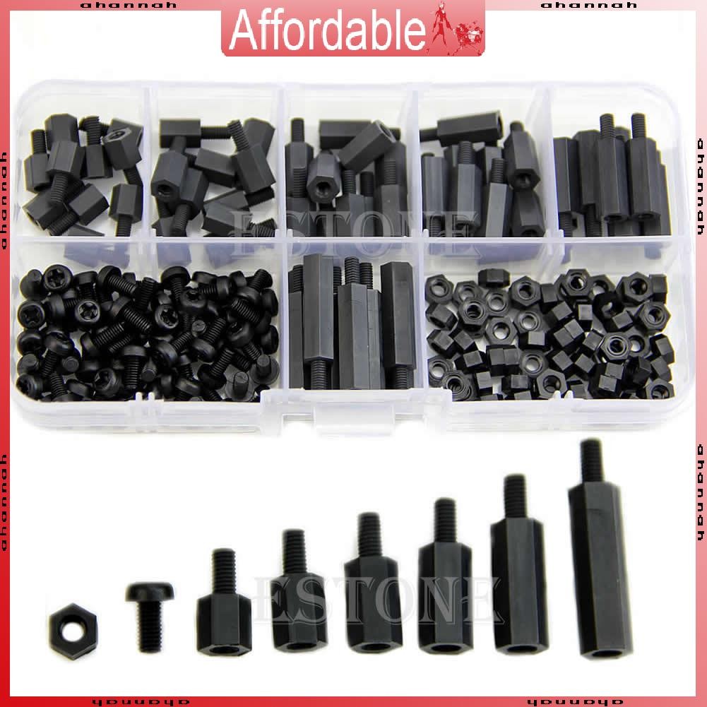 Ah 180 ชิ้น M3 ไนลอนสีดํา Hex MF Spacers สกรูถั่วชุดสารพัน Standoff ...