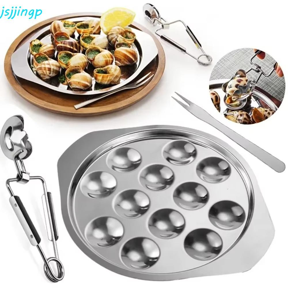 Jsjjingp 3 ชิ้น/เซ็ตถาดเสิร์ฟ Escargt, รอบสแตนเลสย่างแผ่นหอยทาก, Creative Elegant C Claws 12 ...