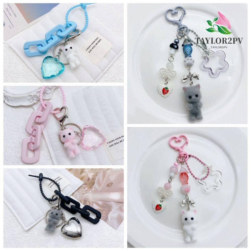 Taylor2pv Fuzzy Cat Heart Wings Keyring, Flocking สัตว ์ Flocking Cat พวงกุญแจ, กระเป ๋ าเป ้ ...