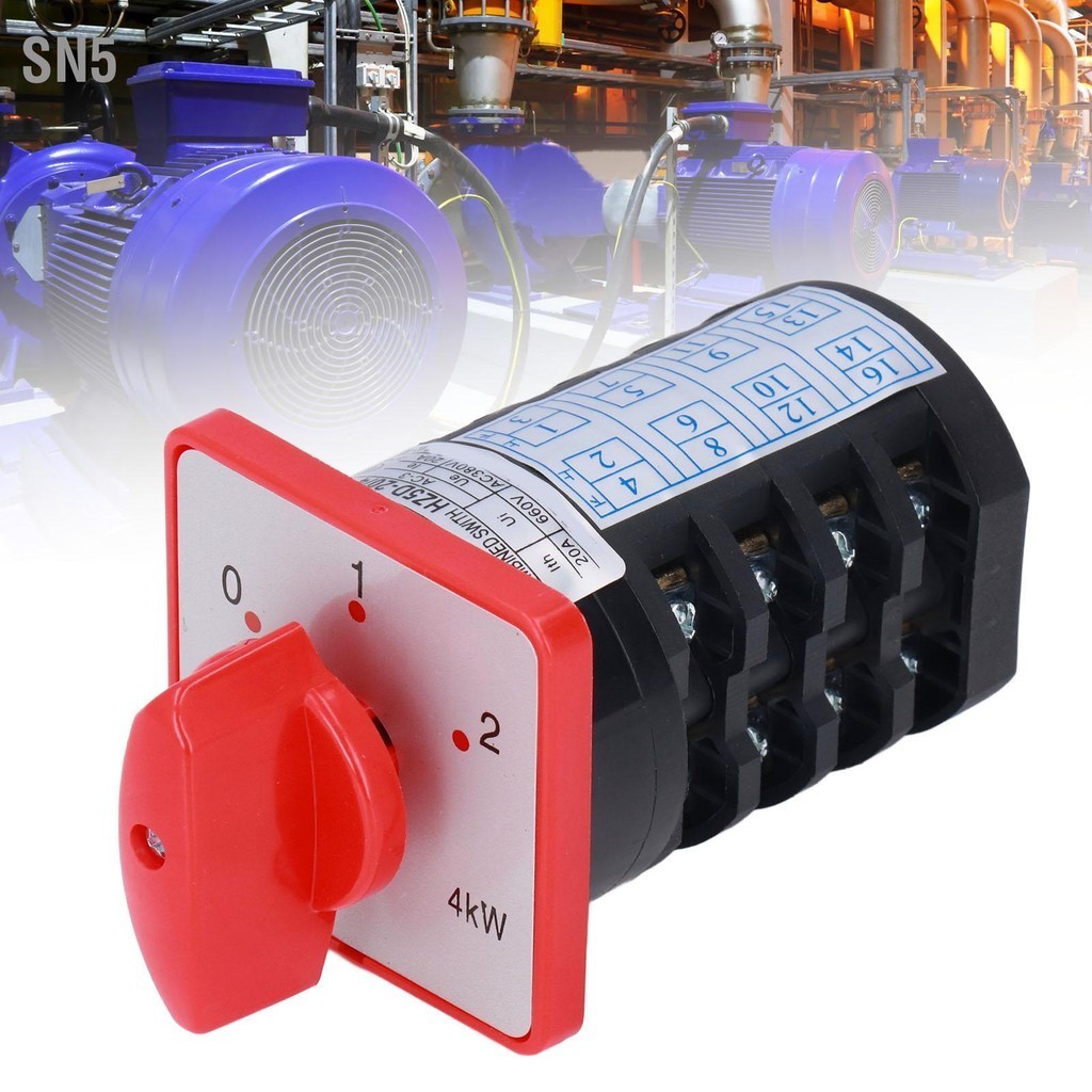 SN5 สวิตช์เปลี่ยนลูกเบี้ยว BERM 4 เทอร์มินัล 3 ตำแหน่งควบคุมการติดตั้งตัวเลือกโรตารี่ AC380V 20A ...