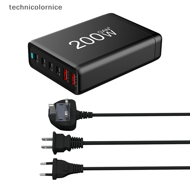 Technicolornice 120W 200W GaN Charger 6 พอร ์ ต USB Type C PD Charger Quick Charge 3.0 USB Type ...