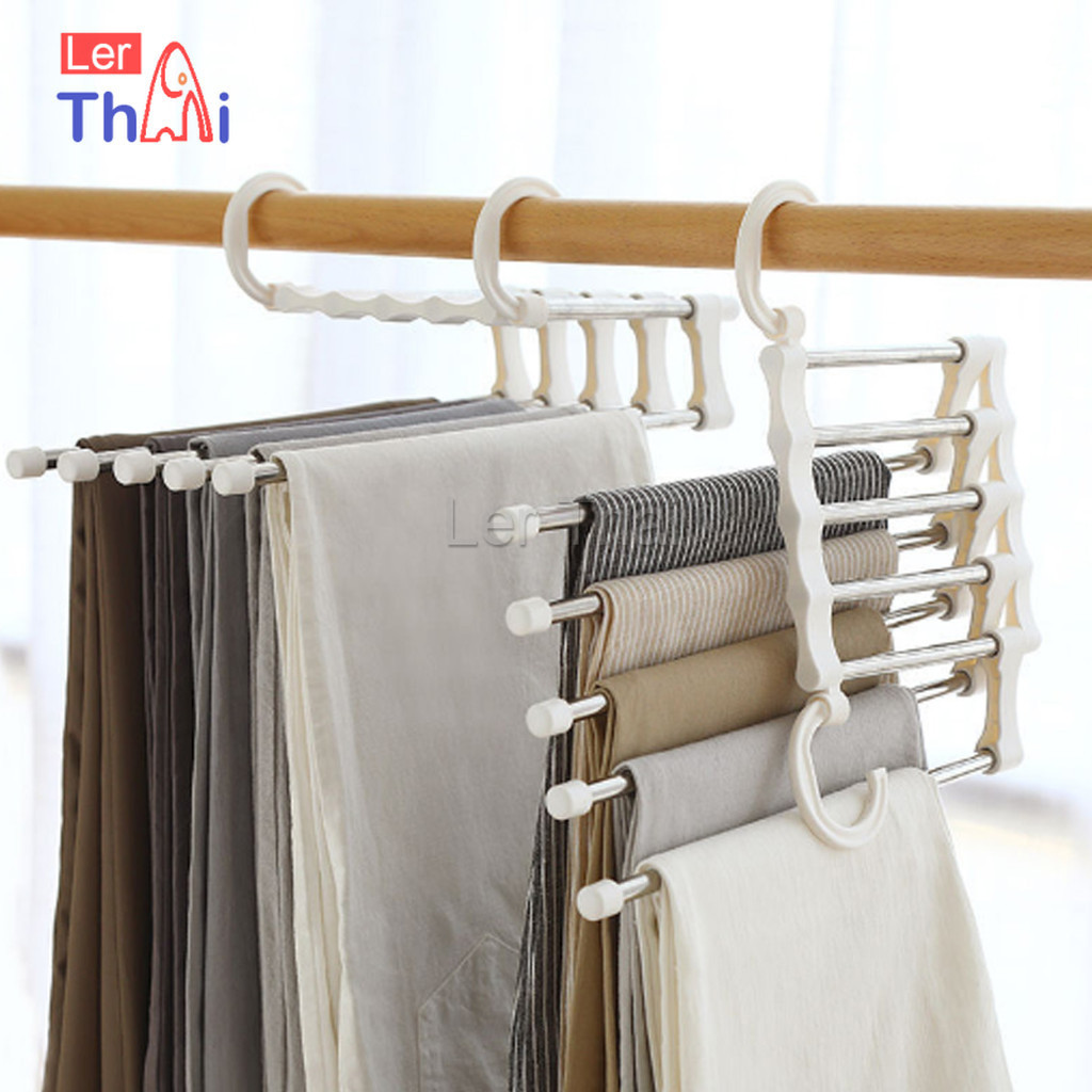 LerThai สแตนเลส ที่แขวนกางเกง ที่เก็บของในตู้เสื้อผ้า Foldable stretch ...
