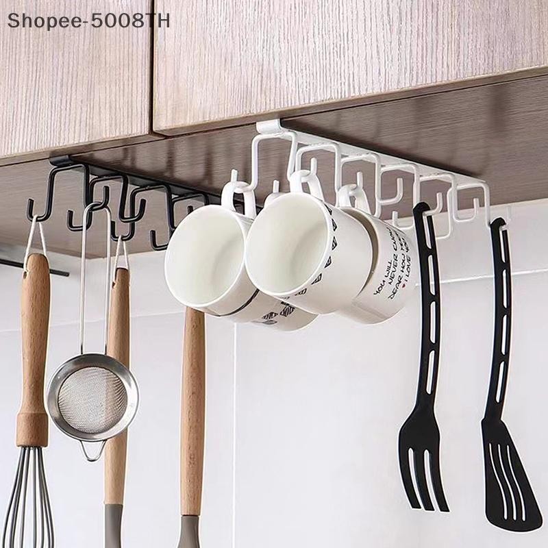 JIA Punch-free Double-row Hooks ห้องครัวใต้ตู้ชั้นวางถ้วยแก้วแขวนถ้วย ...