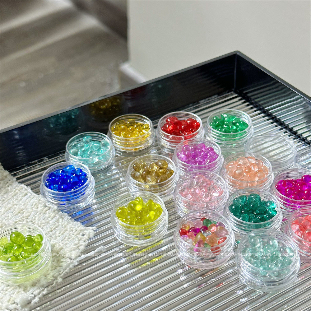 Ins Style Niche โปร่งใสสีสัน Treasure อุปกรณ์แต่งเล็บแก้วสีลูกปัด Peas ...