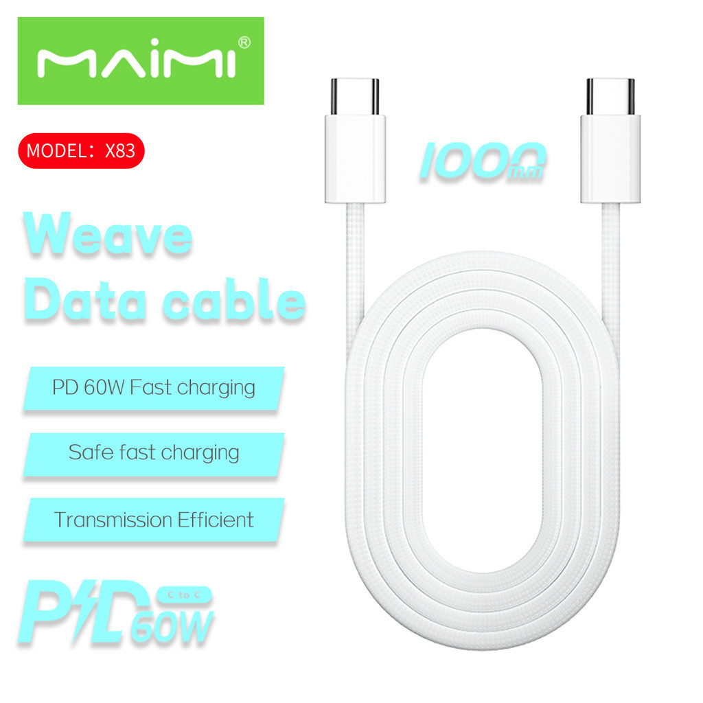 Maimi สายชาร์จ รุ่น X83 PD 60W ชาร์จเร็ว สายแบบถัก ไทป์ซี to ไทป์ซี ของแท้100% สินค้ามีรับประกัน ...