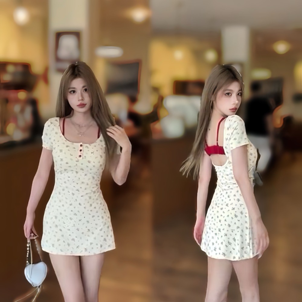 SimpleStore จัดส่งในกรุงเทพฯ แฟชั่นฤดูร้อนกับฟองน้ำหน้าอกเบาะแต่งตัวกระโปรงสั้น เสื้อลำลองลาย ...