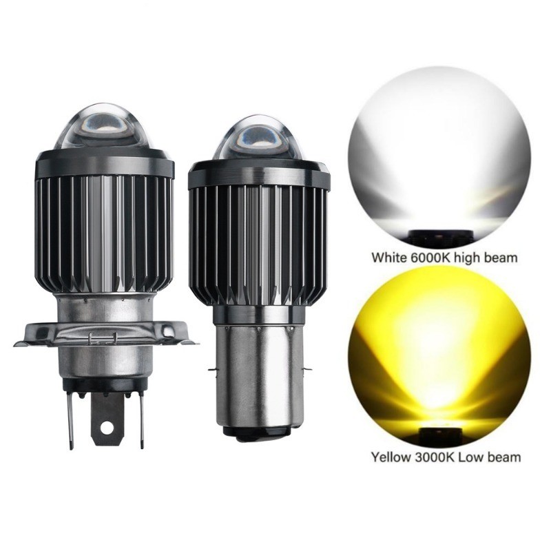1pcs ไฟหน้ารถจักรยานยนต์ H4/BA20D 30W สีขาว/สีเหลือง bicolor หลอดไฟ LED ...