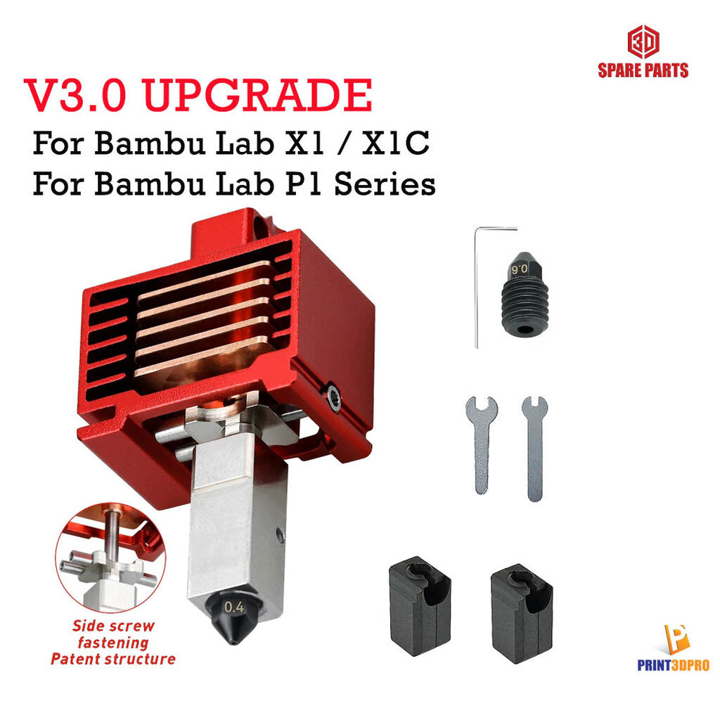 Upgrade V3 Version Hotend Kit For Bambu Lab X1 X1C P1P Series Hardened Steel Nozzle 3D Printer ...