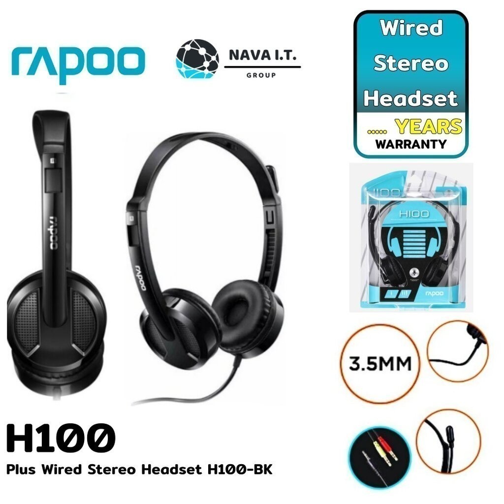 ⚡️กรุงเทพฯด่วน1ชั่วโมง⚡️ หูฟัง RAPOO H100 PLUS H100-BK WIRED STEREO ...