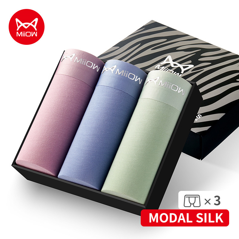 Miiow น้ำแข็งสามแพ็คชุดชั้นในนักมวยผู้ชายที่ระบายอากาศได้ | Shopee Thailand