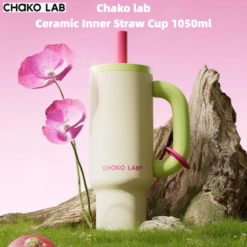 Chako lab เซรามิค Liner ถ้วยฟาง 1050ml สแตนเลส Cooler ถ้วย Thermos ถ้วยขนาดใหญ่ความจุถ้วยน้ํา ...