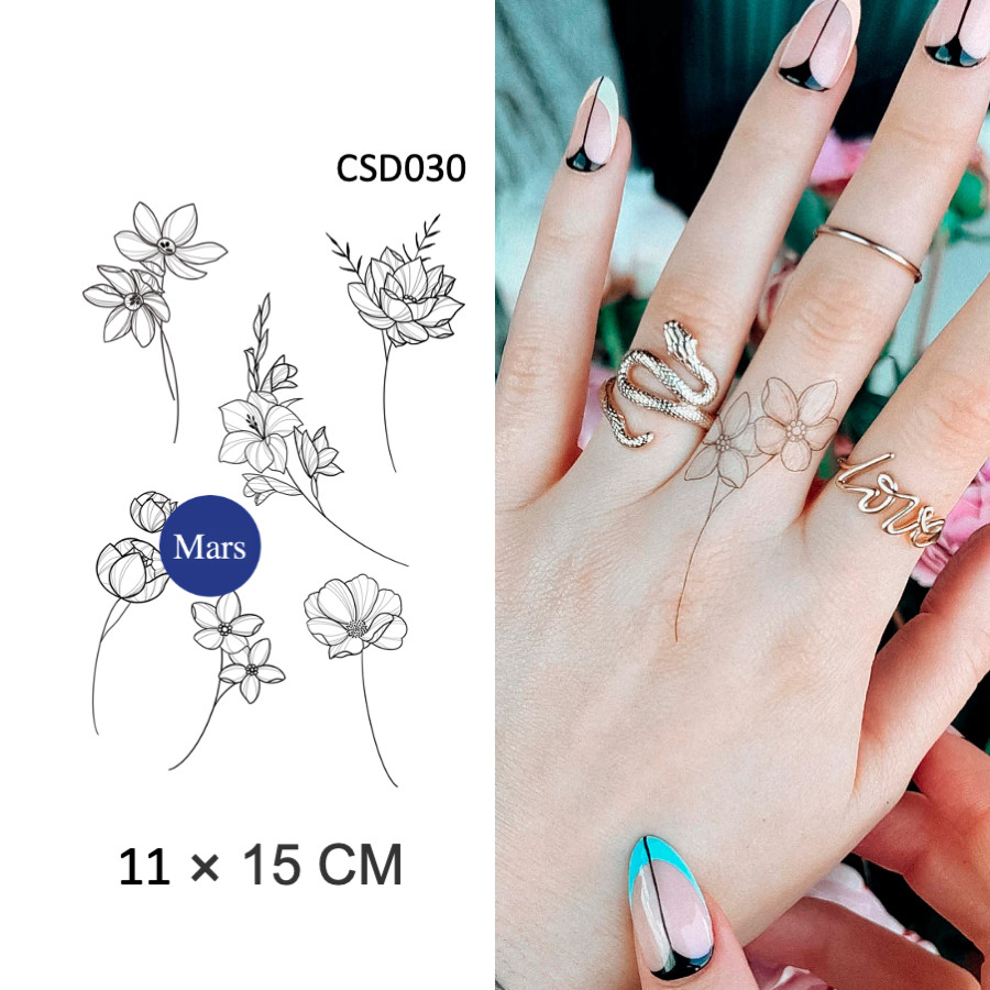 สติ๊กเกอร์รอยสักชั่วคราว Mars Tattoo Common Tattoo แบบลายดอกไม้วินเทจ ...
