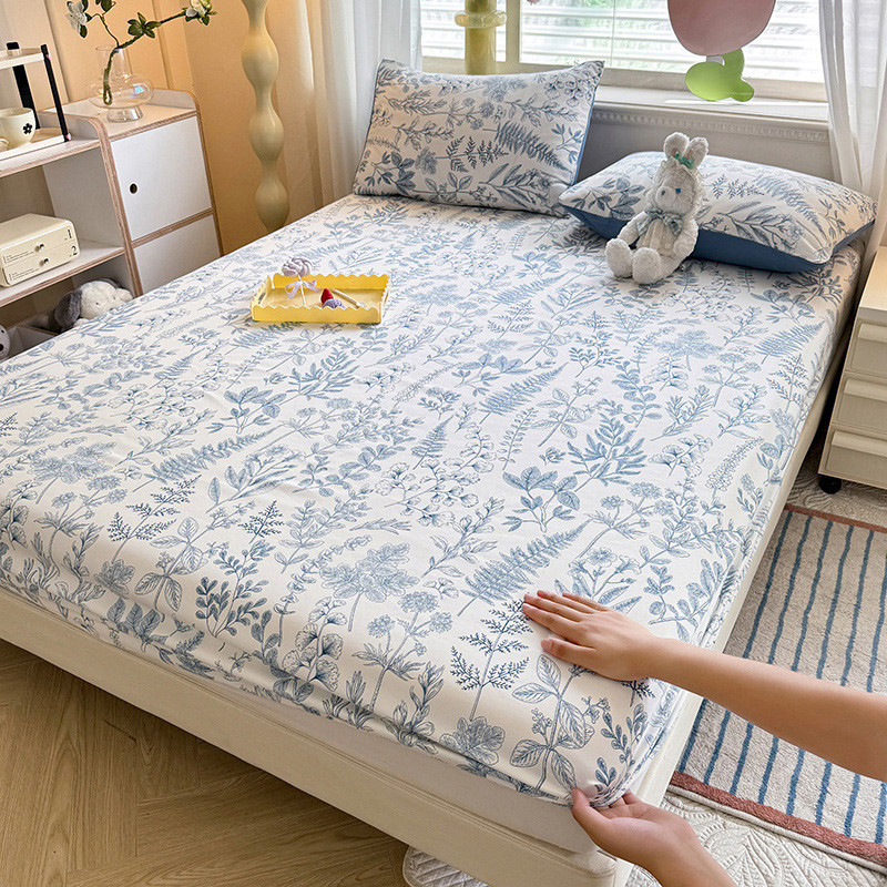 Cadar 1 PC Washed Cotton Fit Sheet Orchid Grass Print INS Style ...