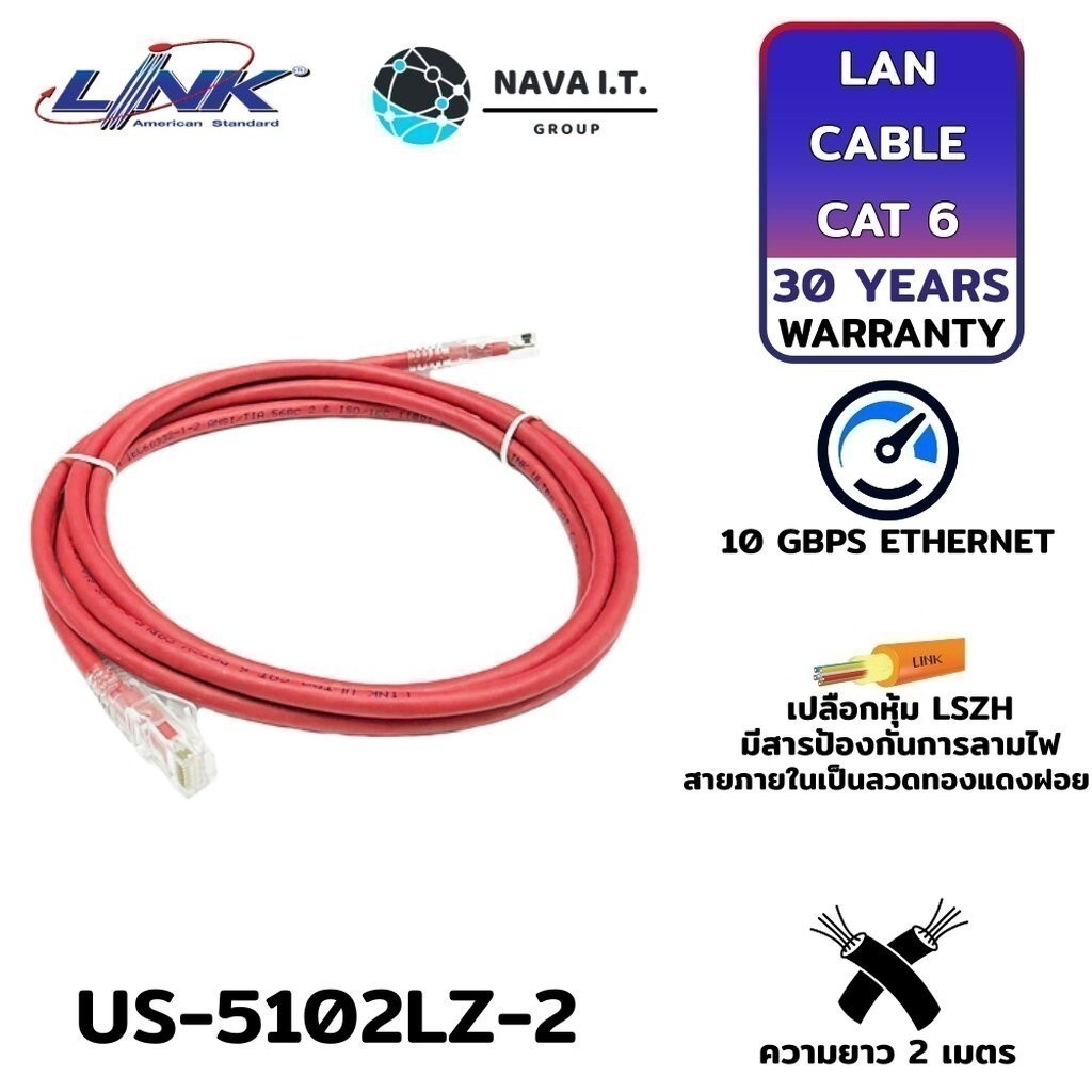 ⚡️กรุงเทพฯด่วน1ชั่วโมง⚡️ LINK US-5102LZ-2 RED CAT 6 RJ4 PATCH CORD LSZH ...