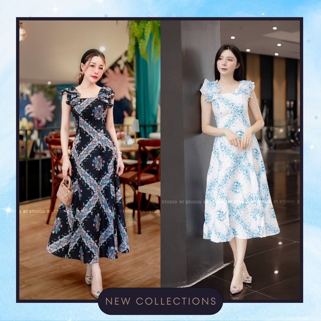 SML 2 สี 7616 เดรสสวยๆ สีขาว สีดำ ลายดอกเล็กๆ สวยหวานน่ารัก งานป้าย BT Studio | Shopee Thailand