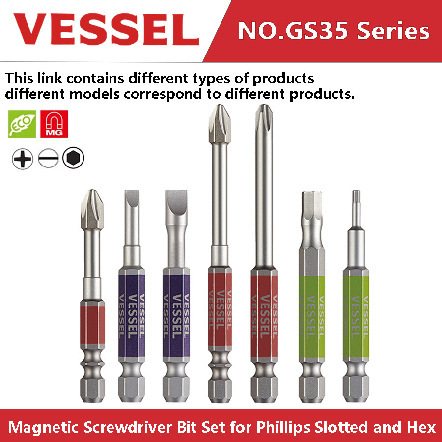 Vessel ไขควงแม่เหล็กชุด Bit สําหรับ Phillips Slotted และสกรู Hex Single ...