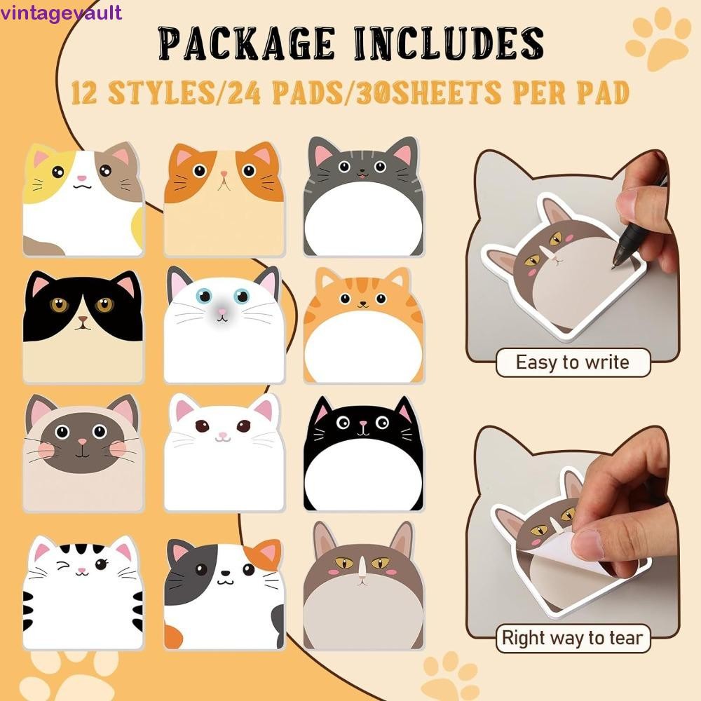 Vintagevault แผ่นบันทึกสัตว์ 12 ชิ้น, Creative Kitty Cat Sticky Note ...