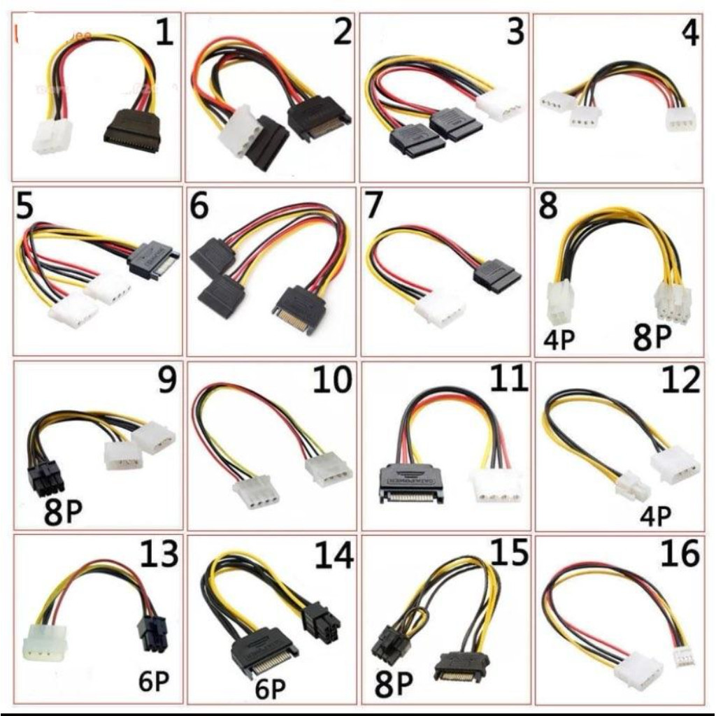 Power Sata สายไฟ ฮาร์ดดิสก์ สายไฟการ์ดจอ Cable Y-Power IDE molex 6Pin-8pin-4Pin-15Pin-SATA-4Pin ...