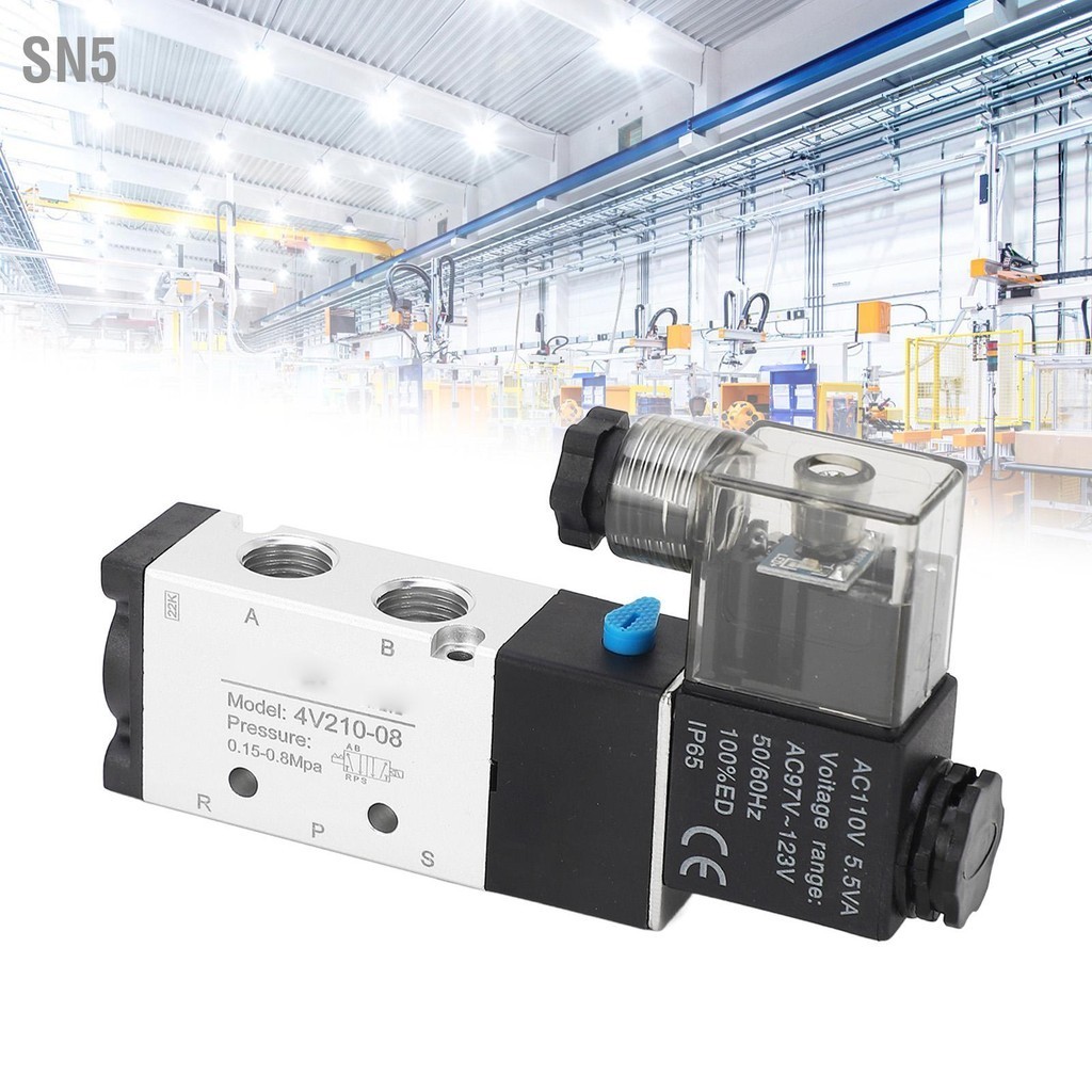 SN5 4V210-08 โซลินอยด์วาล์วไฟฟ้า 2 ตำแหน่ง 5 ทิศทางกระบอกควบคุมวาล์วถอยหลังนิวเมติกวาล์วอากาศ ...