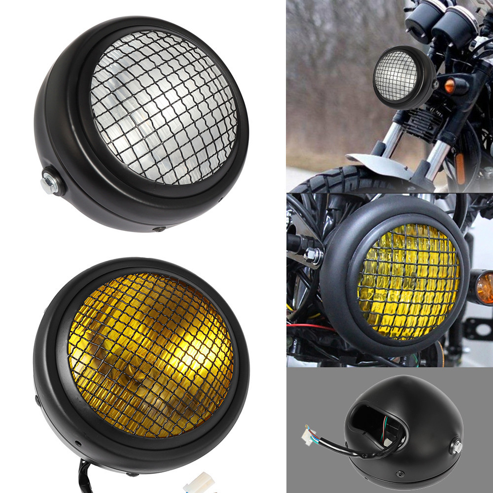 NJ Retro Black Round Motorcycle Headlight Universal Front Headlamp ...
