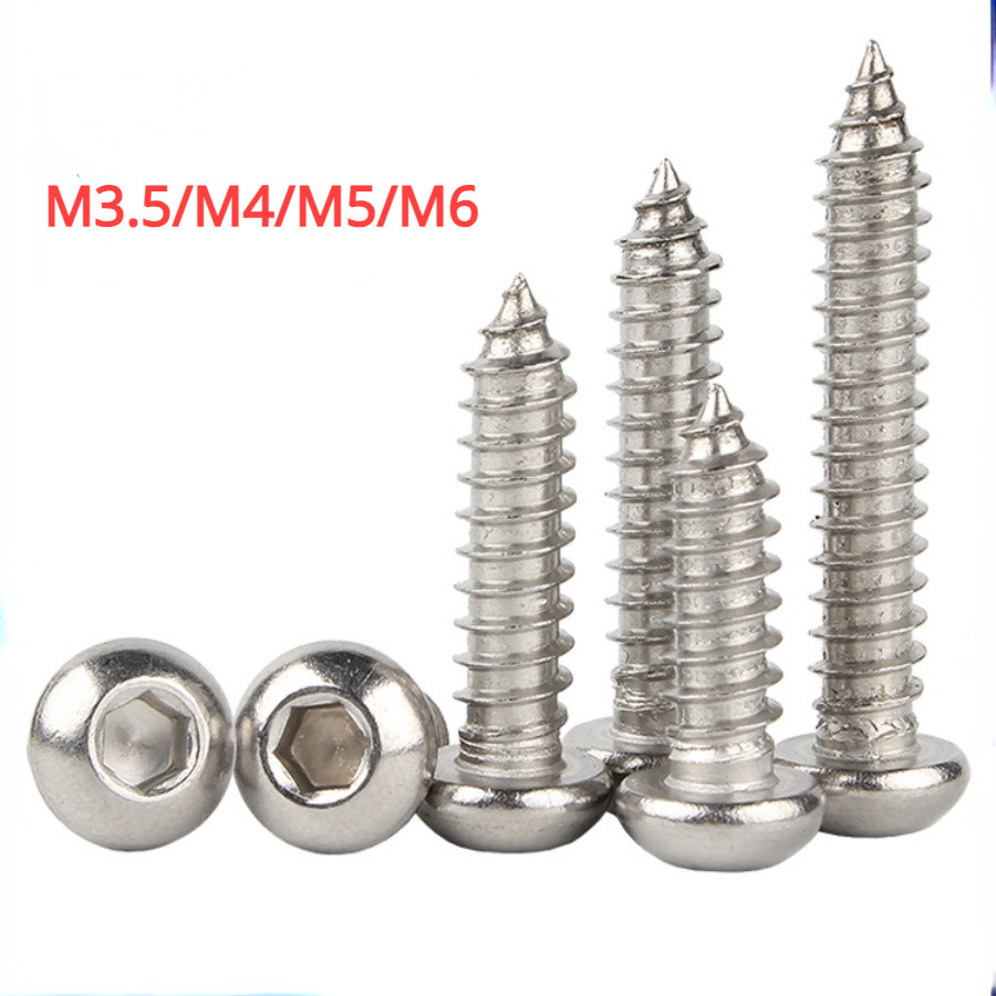 [YHM 1] M3.5/M4/M5/M6 สกรู เกลียวปล่อย เตเปอร์ หัวจมกลม สแตนเลส 304 / Button Head Hexagon Socket ...