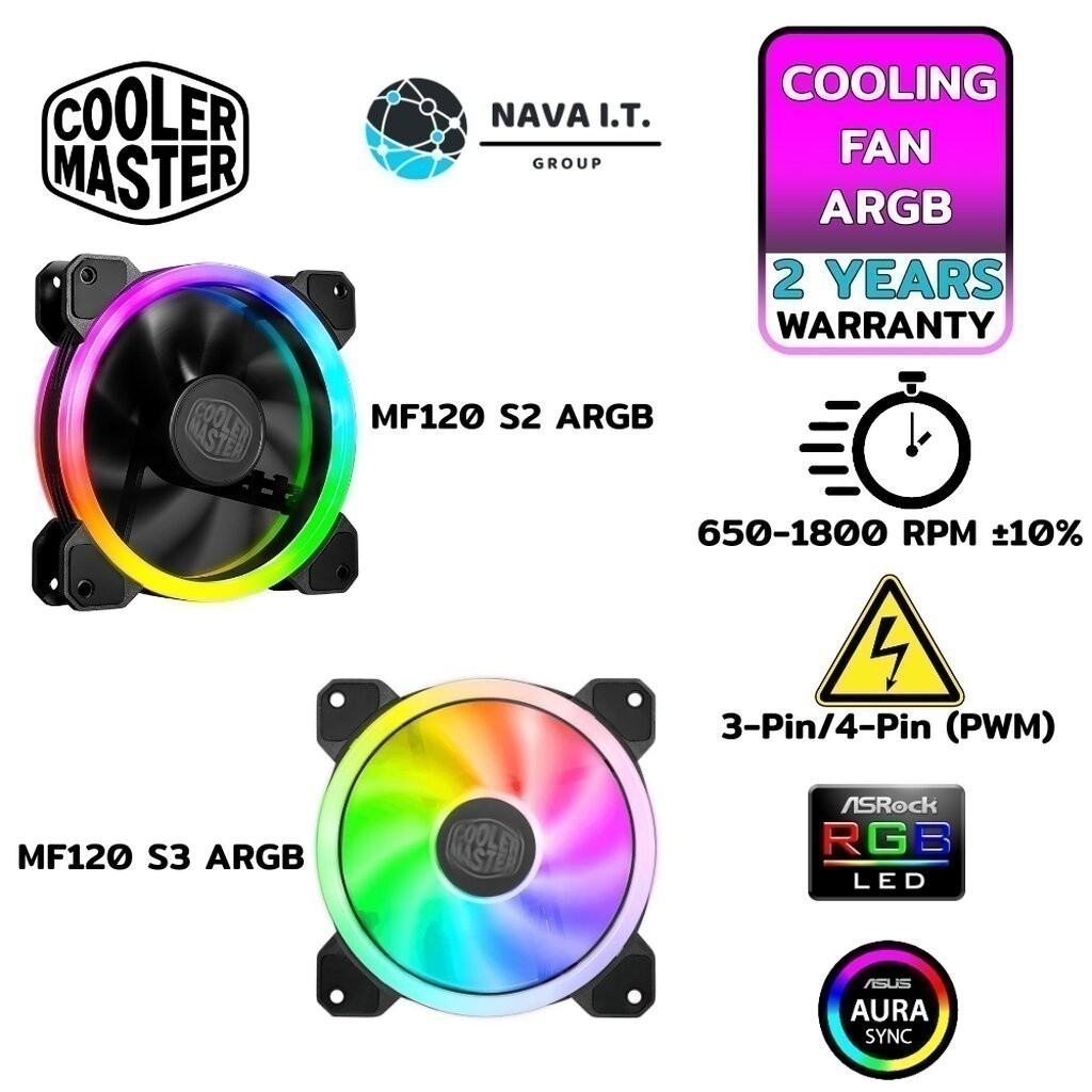 🛵มีส่งด่วน💨 COOLER MASTER MASTERFAN MF120 S2 / MF120 S3 ARGB พัดลมคอม ...