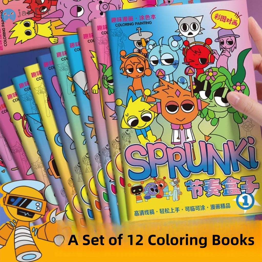 สมุดระบายสี JANFAT, สมุดระบายสีกราฟฟิตี Sprunki สีสันสดใส, อัลบั้มสเก็ตช์การ์ตูนกระดาษ Doodles ...