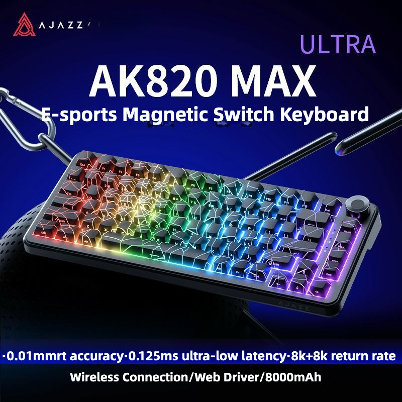 Ajazz AK820MAX ULTRA Magnetic Switch คีย์บอร์ดสามโหมดไร้สาย Rapid Trigger 8Khz RGB บลูทูธ 2.4g ...