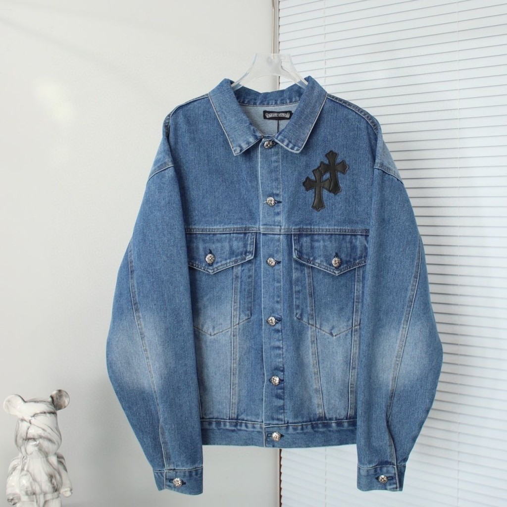 EWUG Chrome Hearts Cross Veneer Denim Jacket Coat Dark Blue Limited ...